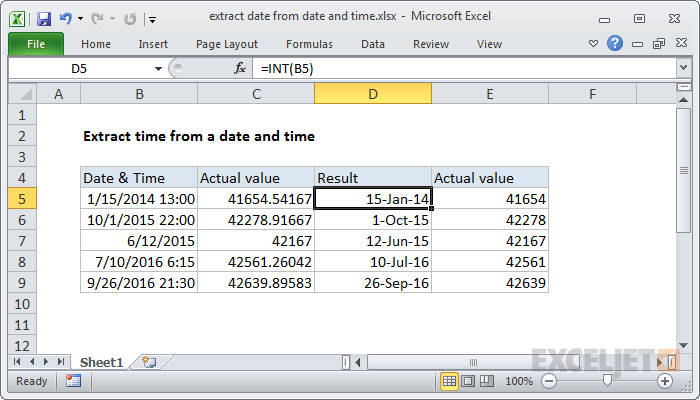 Extract Date From A Date And Time Excel Formula Exceljet